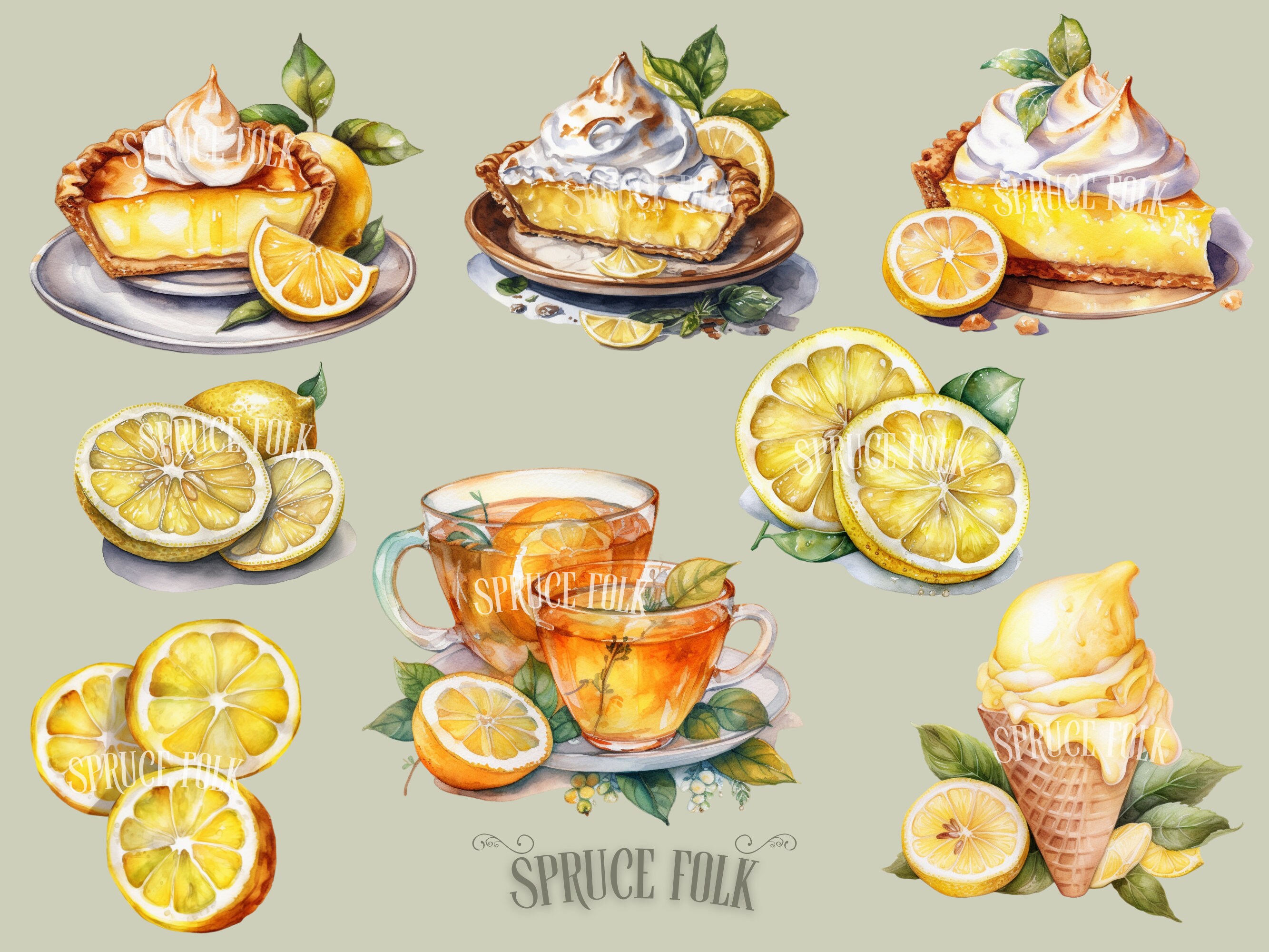 Watercolor Lemon Themed Clipart | Collection of 50 | Lemon Bliss ...