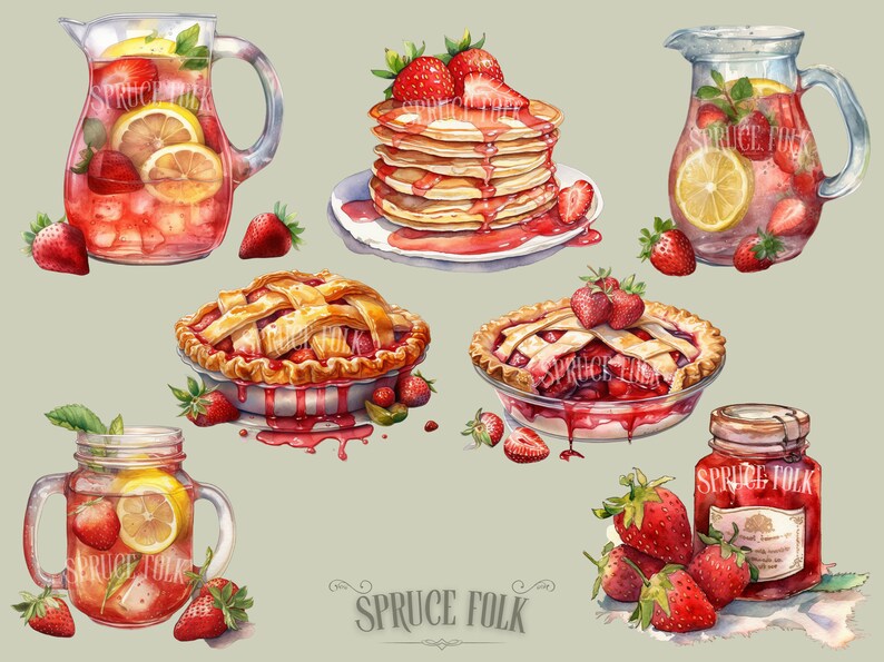 Watercolor Strawberry Themed Clipart Collection of 50 - Etsy
