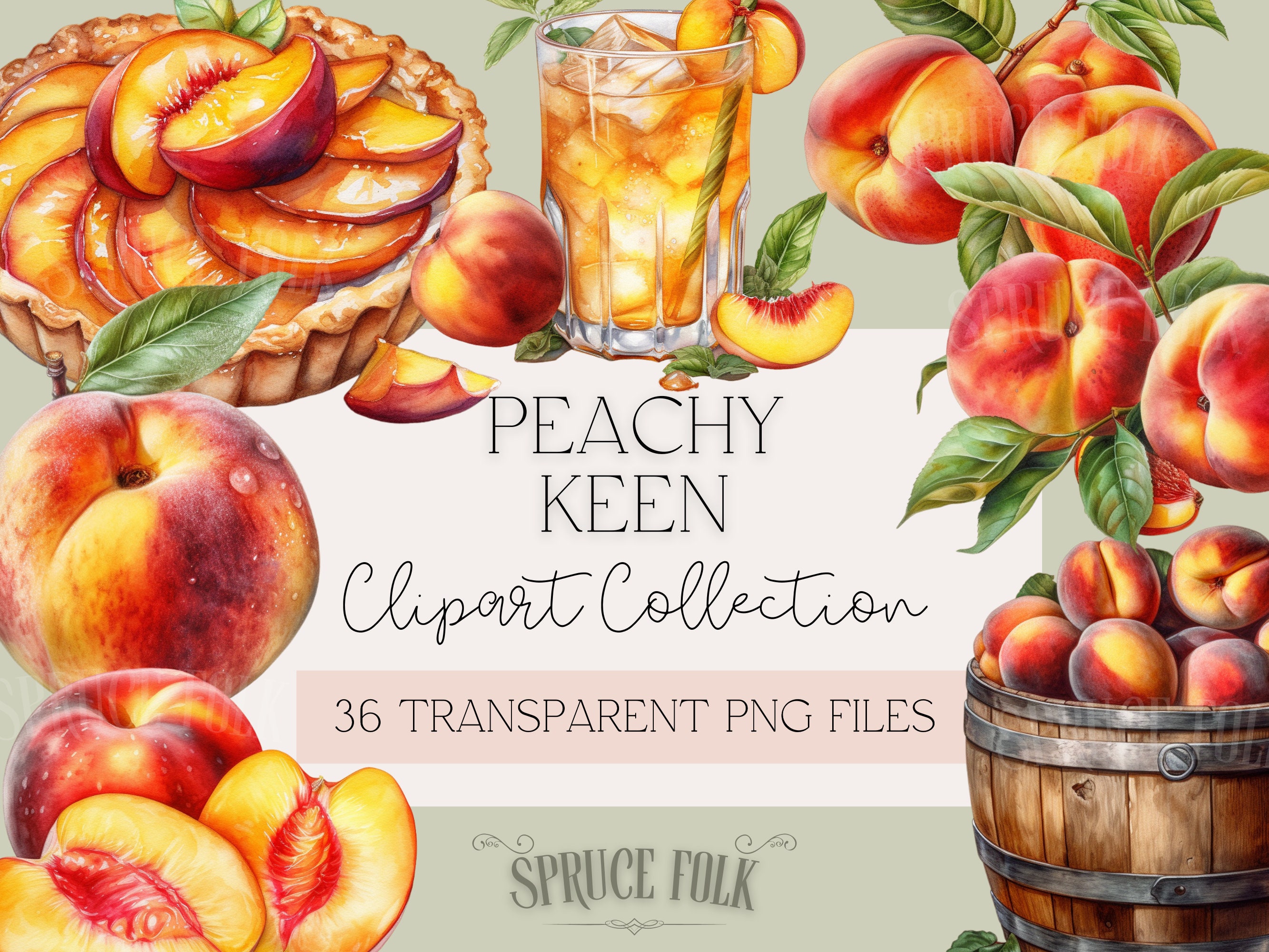Watercolor Peach Themed Clipart | Collection of 36 | Peachy Keen ...