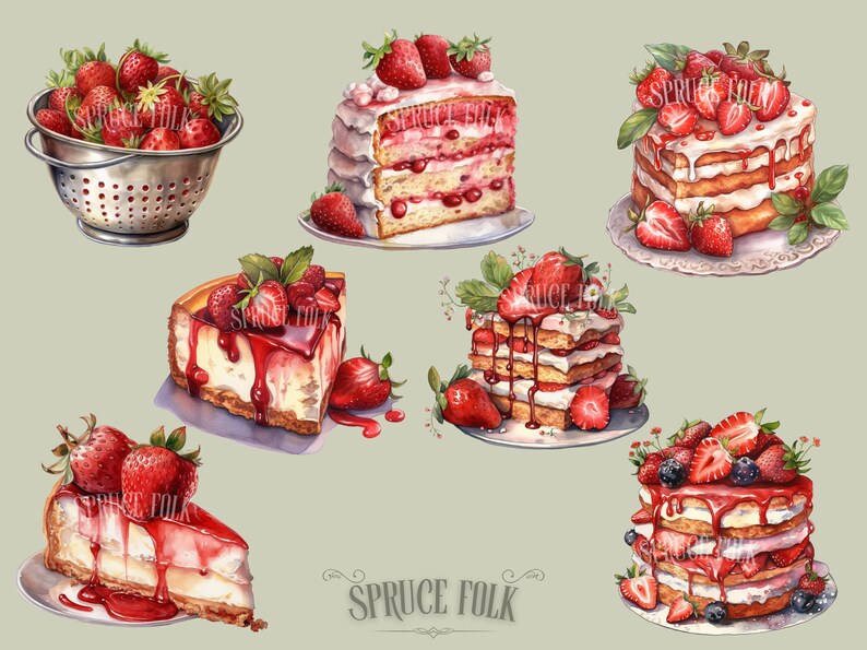 Watercolor Strawberry Themed Clipart Collection of 50 Strawberry ...