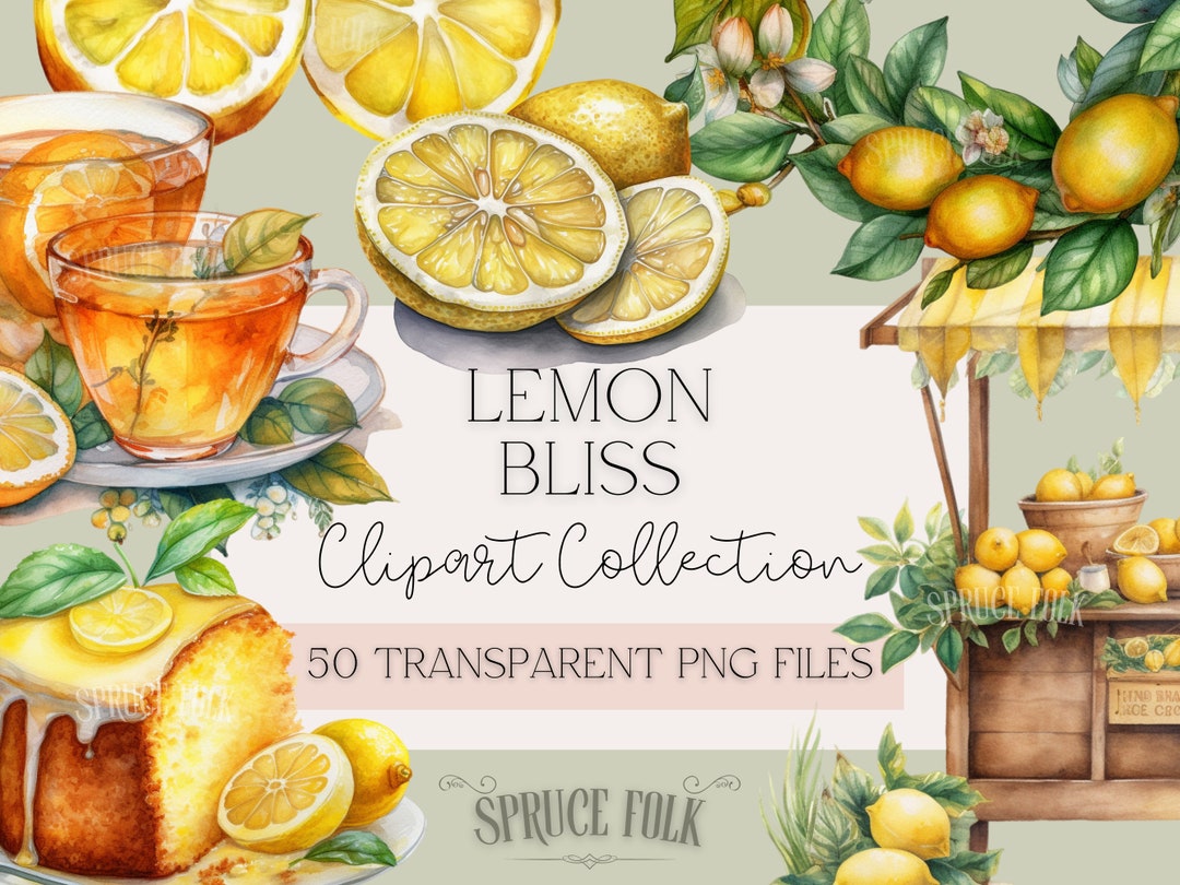 Watercolor Lemon Themed Clipart | Collection of 50 | Lemon Bliss ...