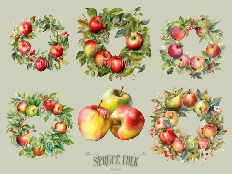 Watercolor Apple Themed Clipart | Collection of 25 | Apple of My Eye - Etsy