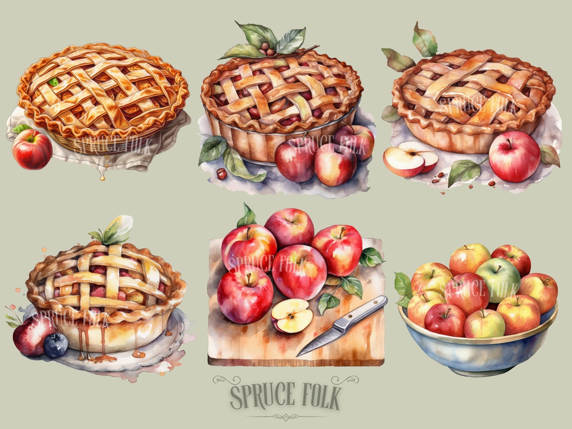 Watercolor Apple Themed Clipart | Collection of 25 | Sweet as Apple Pie ...