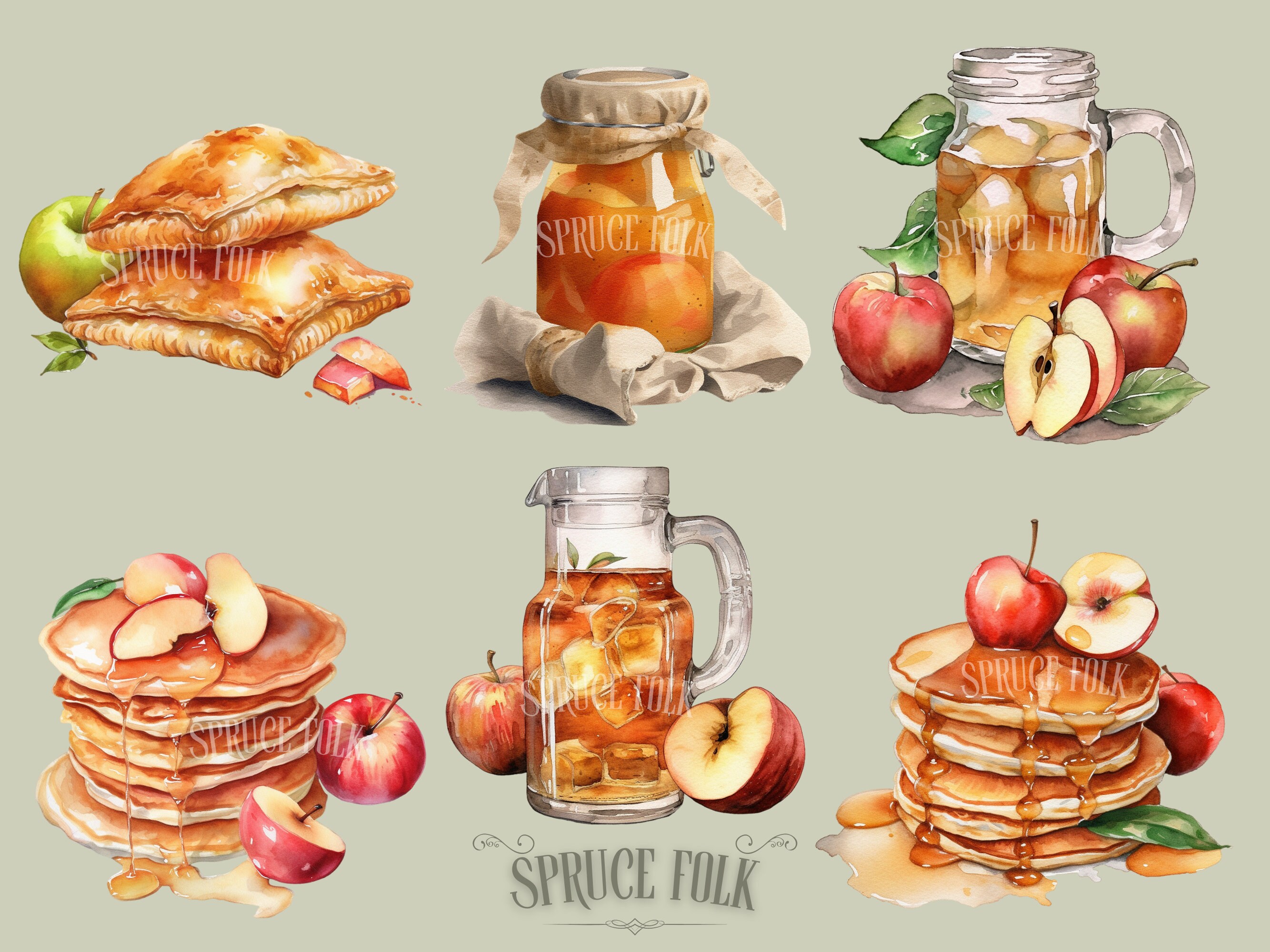 Watercolor Apple Themed Clipart Collection of 25 Sweet as Apple Pie - Etsy