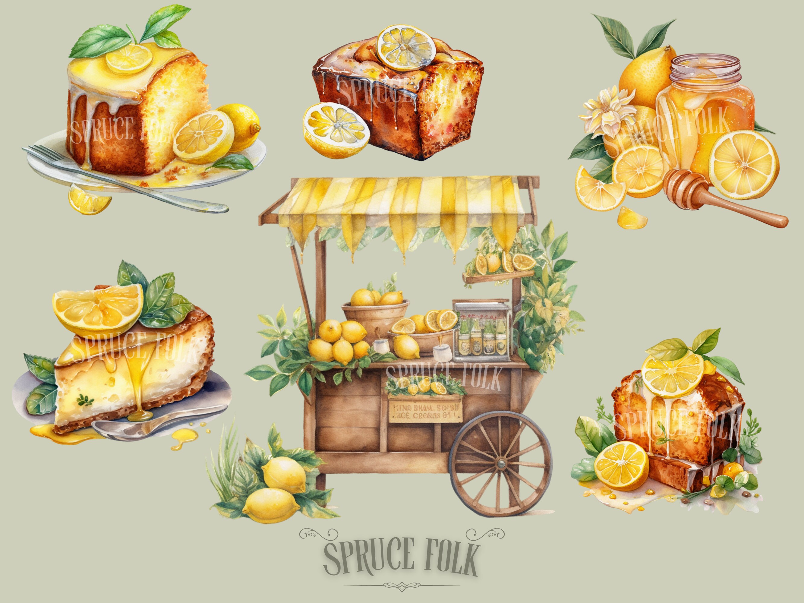 Watercolor Lemon Themed Clipart | Collection of 50 | Lemon Bliss ...
