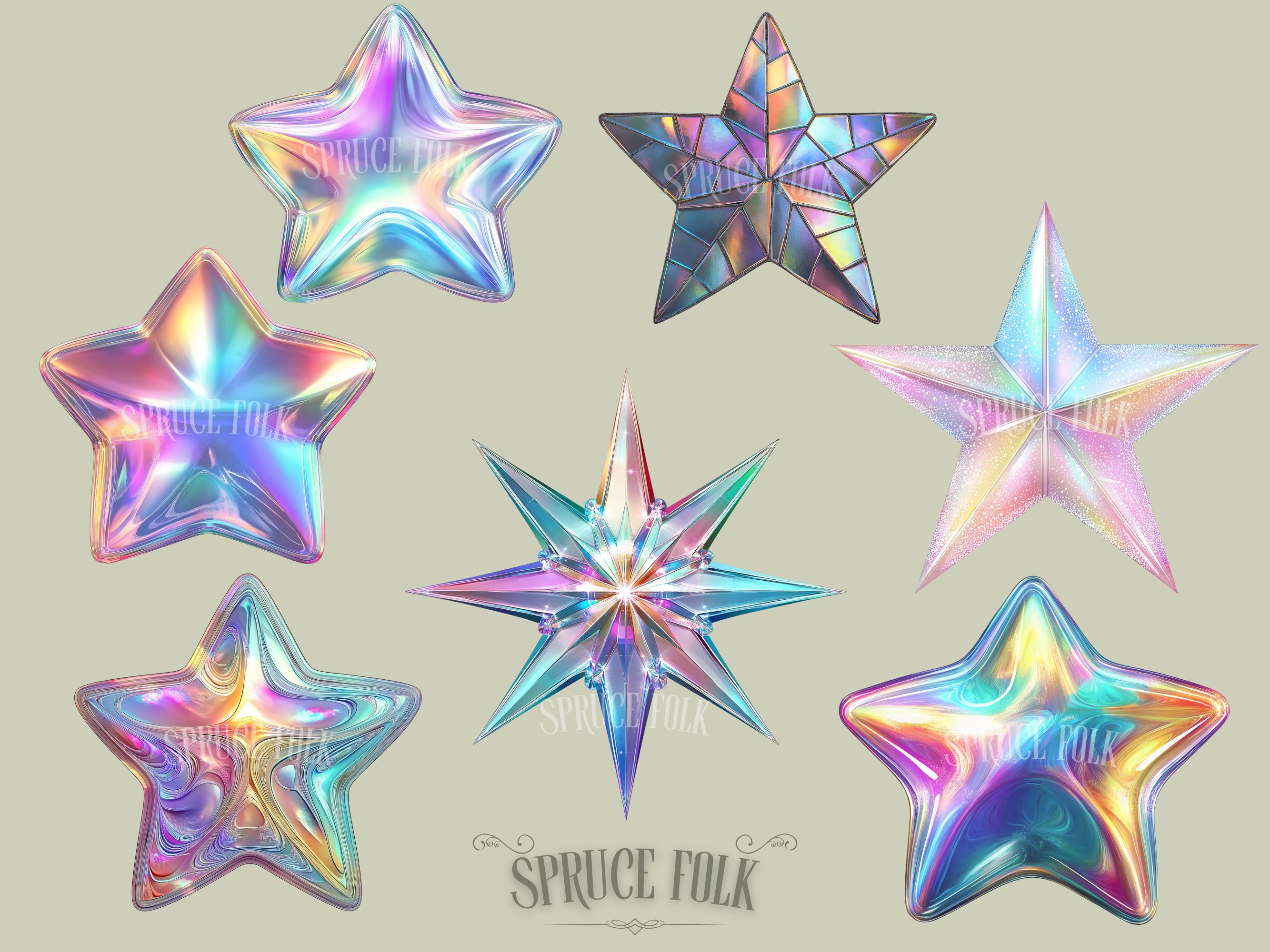 Ethereal Stars Clipart | Collection of 40 | Iridescent Holographic ...