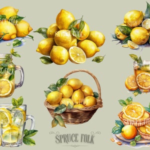 Watercolor Lemon Themed Clipart | Collection of 50 | Lemon Bliss ...