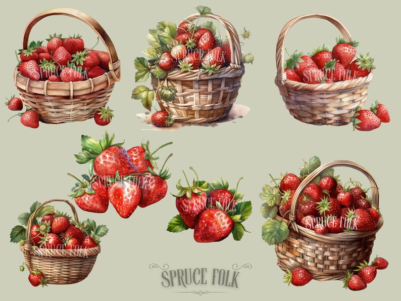 Watercolor Strawberry Themed Clipart Collection of 50 Strawberry ...