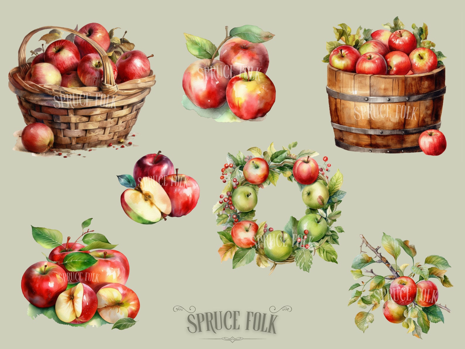 Watercolor Apple Themed Clipart | Collection of 25 | Apple of My Eye - Etsy