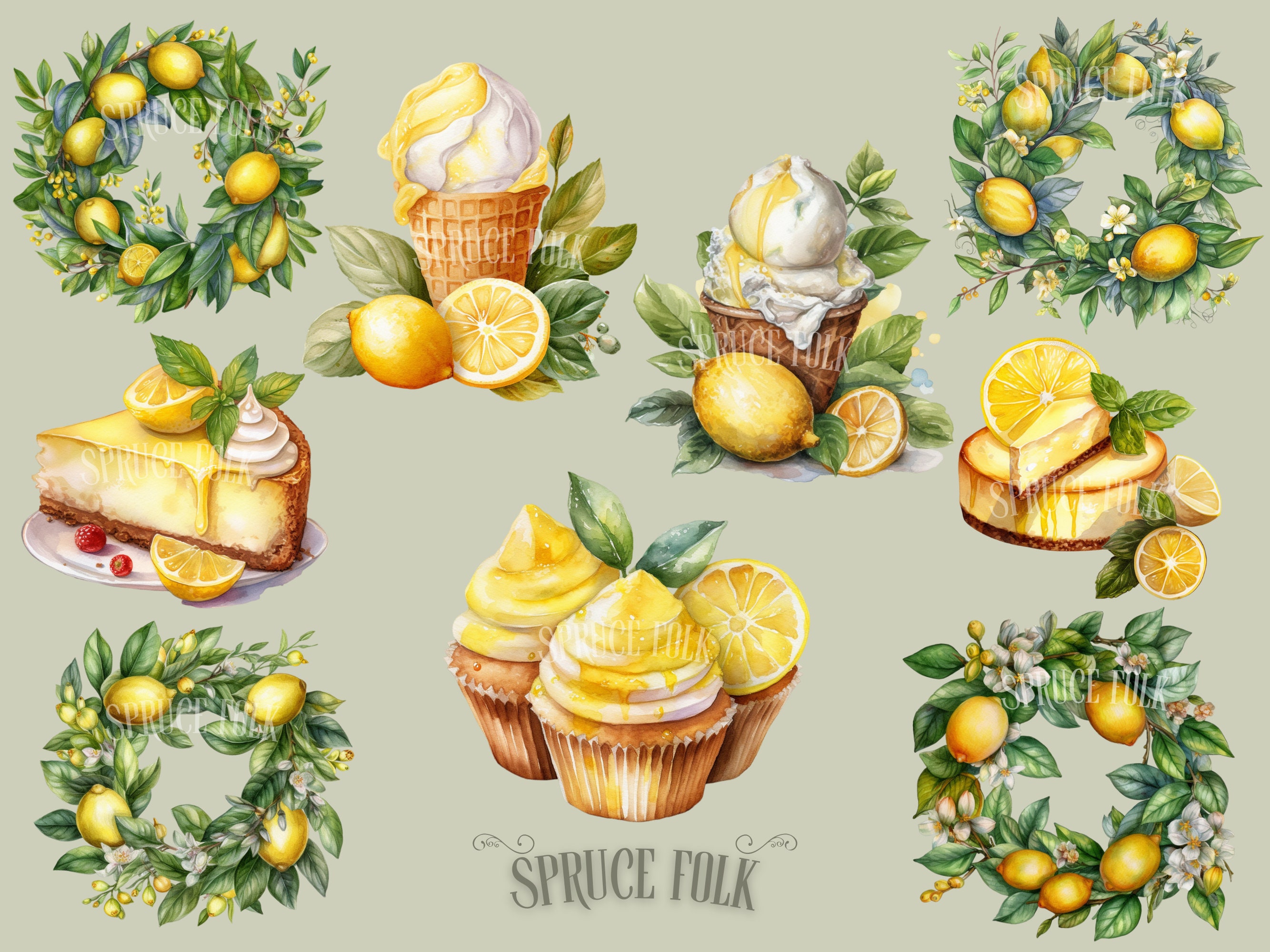 Watercolor Lemon Themed Clipart | Collection of 50 | Lemon Bliss ...