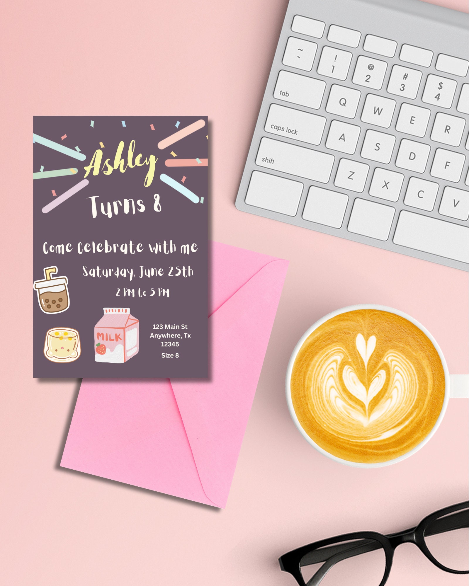Boba Editable Birthday Girl Invitation Pastel Elements - Etsy