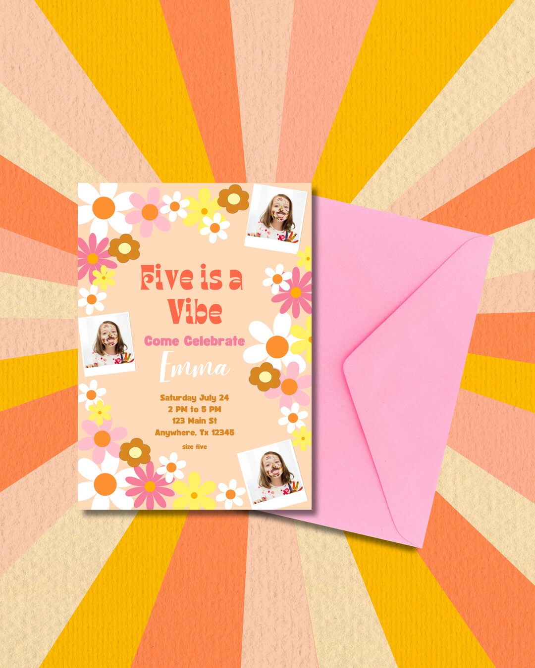 Groovy Flowers Birthday Party Invitation Template Retro - Etsy