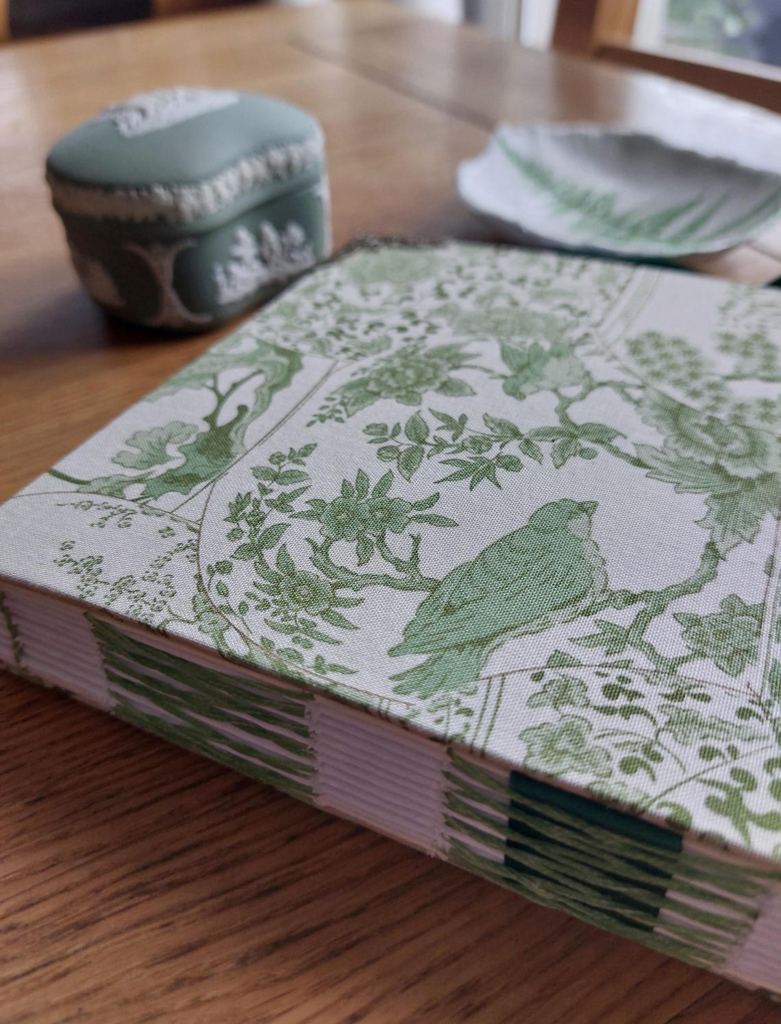 Handbound A5 Coptic Stitch Notebook: Green Oriental Fabric Cover - Etsy