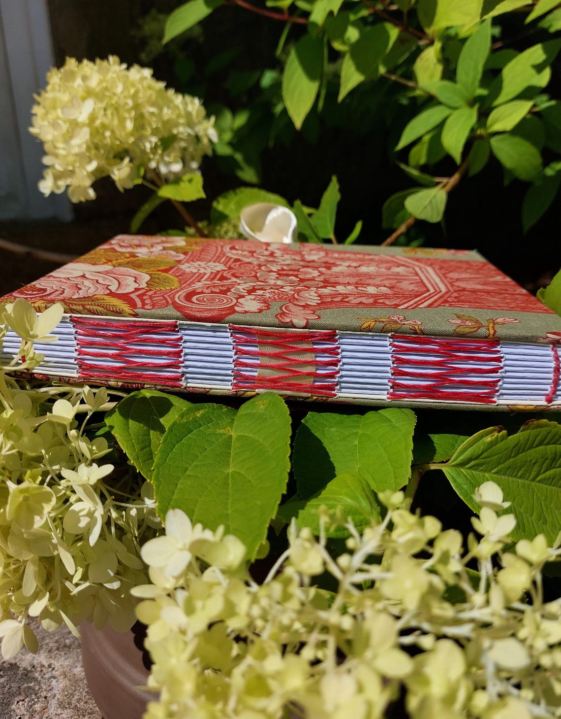 Handbound A5 Coptic Stitch Notebook: Floral Architectural Fabric Cover ...