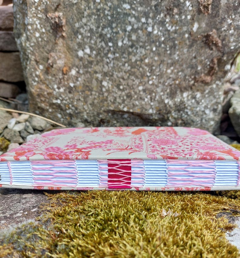 Handbound A5 Coptic Stitch Notebook, Pink Oriental Fabric Cover - Etsy