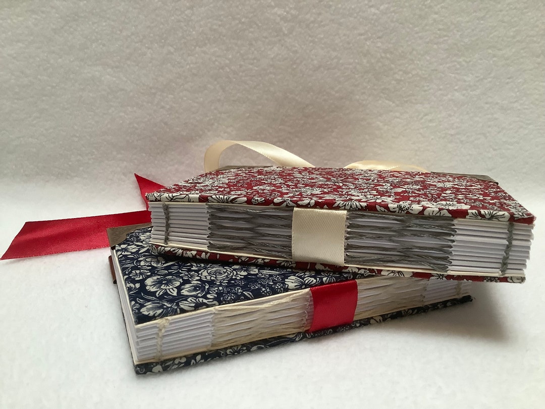Floral Fabric Covered Handbound Notebooks, Navy Blue and Burgundy Red ...