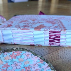 Handbound A5 Coptic Stitch Notebook, Pink Oriental Fabric Cover - Etsy