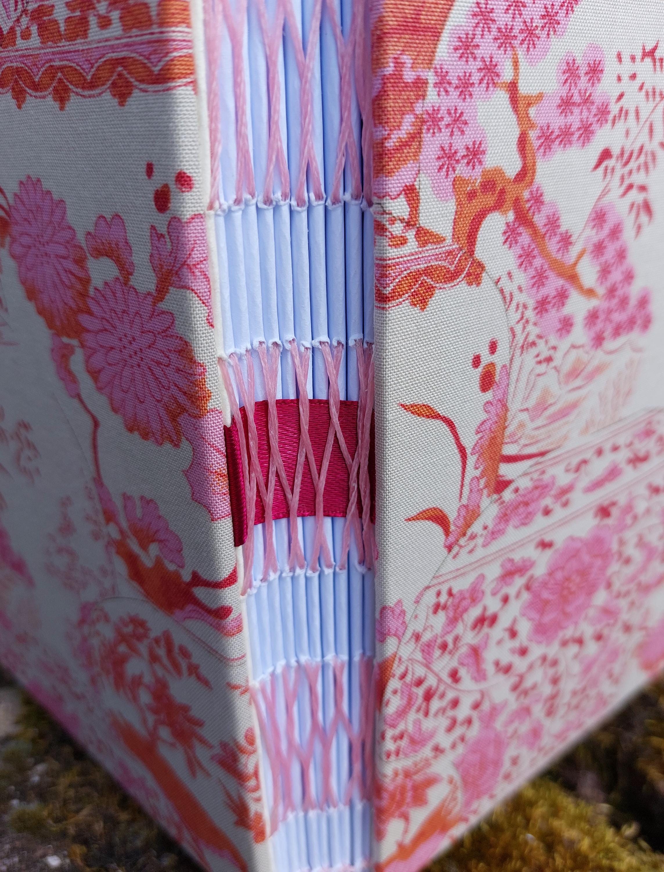 Handbound A5 Coptic Stitch Notebook, Pink Oriental Fabric Cover - Etsy