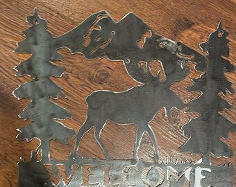Moose welcome to Our Home Sign Metal Moose Welcome Sign Welcome to Our ...