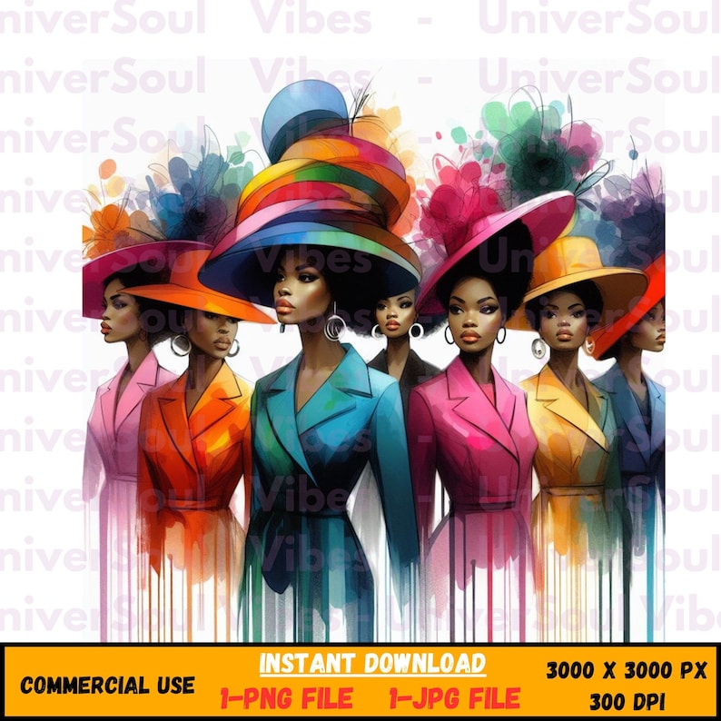 African-american Church Women, Church Hats, Watercolor Art, Black Church, Black Women, PNG, JPG ...