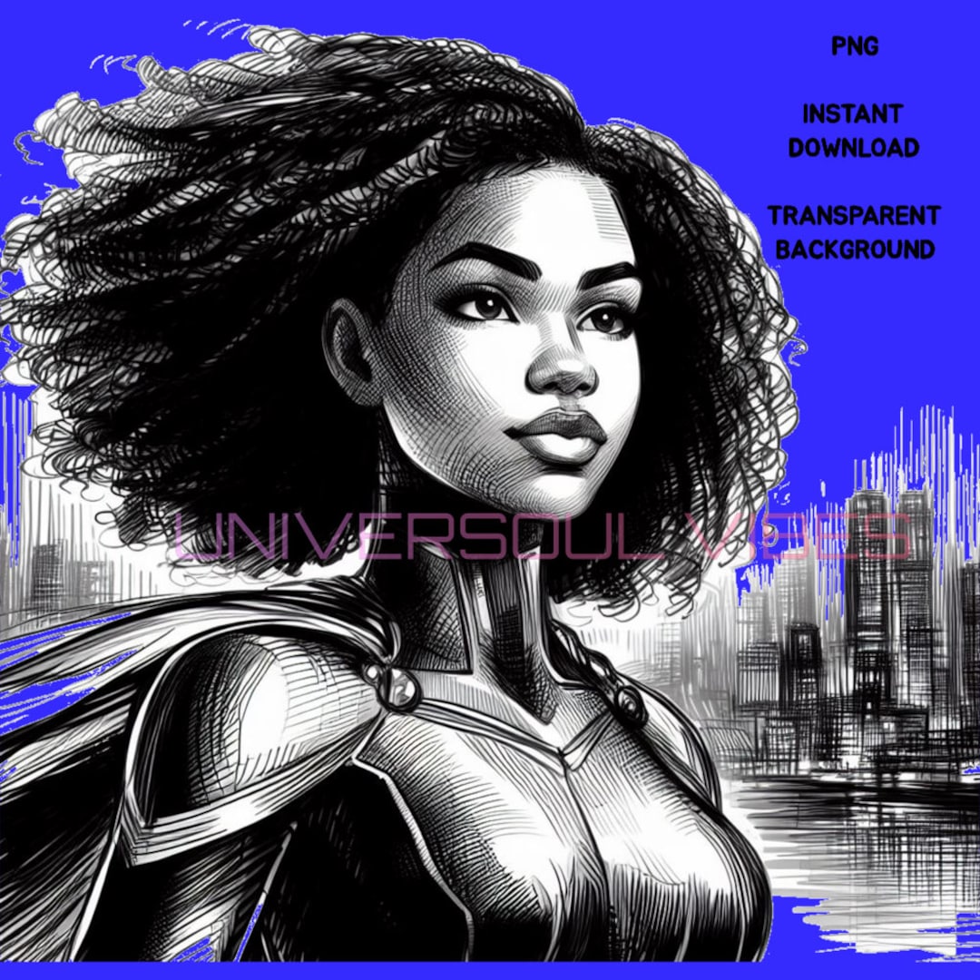Black and White PNG, Black Woman Superhero, Hero, Sketch Comic-style ...