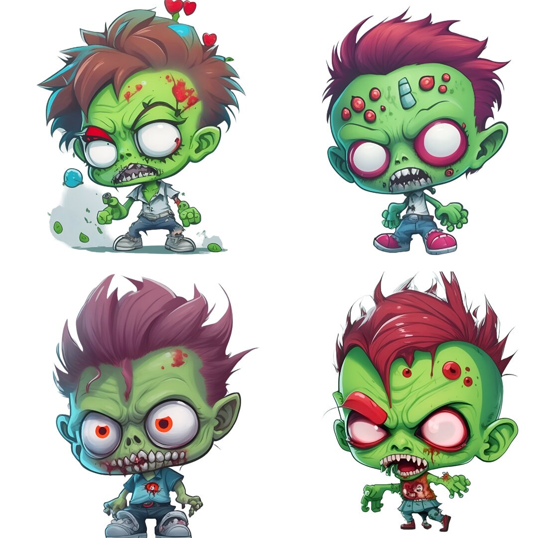 Cartoon Zombies Clipart Bundle 11 Transparent Pngs Halloween - Etsy