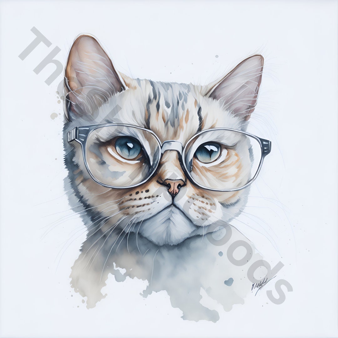 Cats Wearing Glasses Clipart Bundle, 10 High Quality Jpgs, Cat Clipart ...