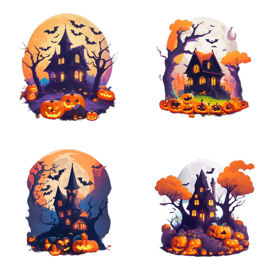 Haunted Halloween House Clipart Bundle, 10 Transparent Pngs, Halloween ...