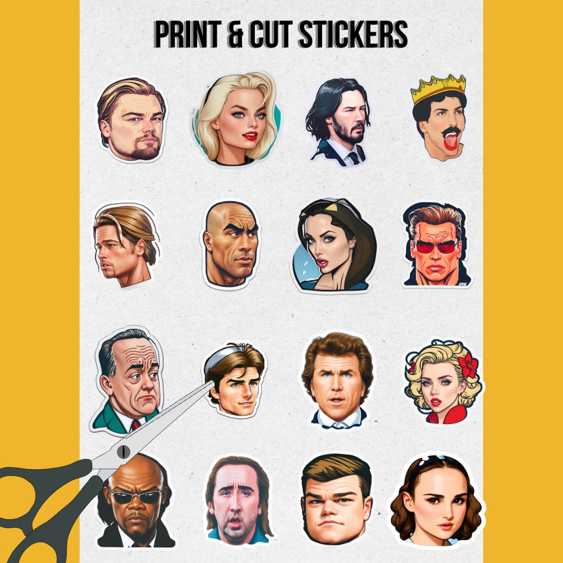 Cartoon Celebrity Faces Print and Cut Stickers, 16 High Quality ...