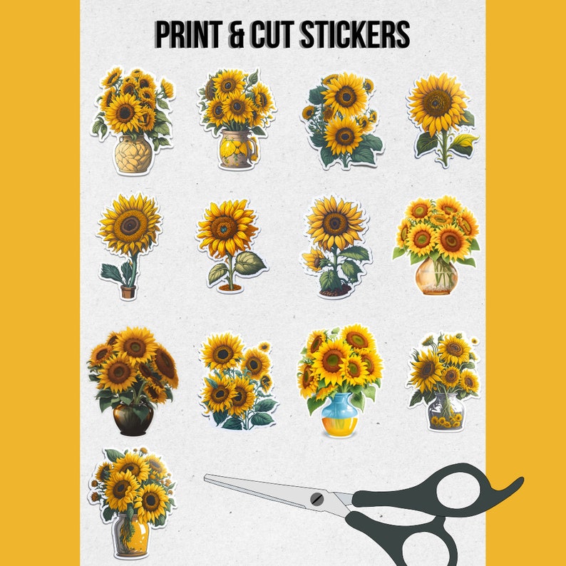 Sunflower Print and Cut Sticker Bundle, 13 High Quality Ready to Go ...
