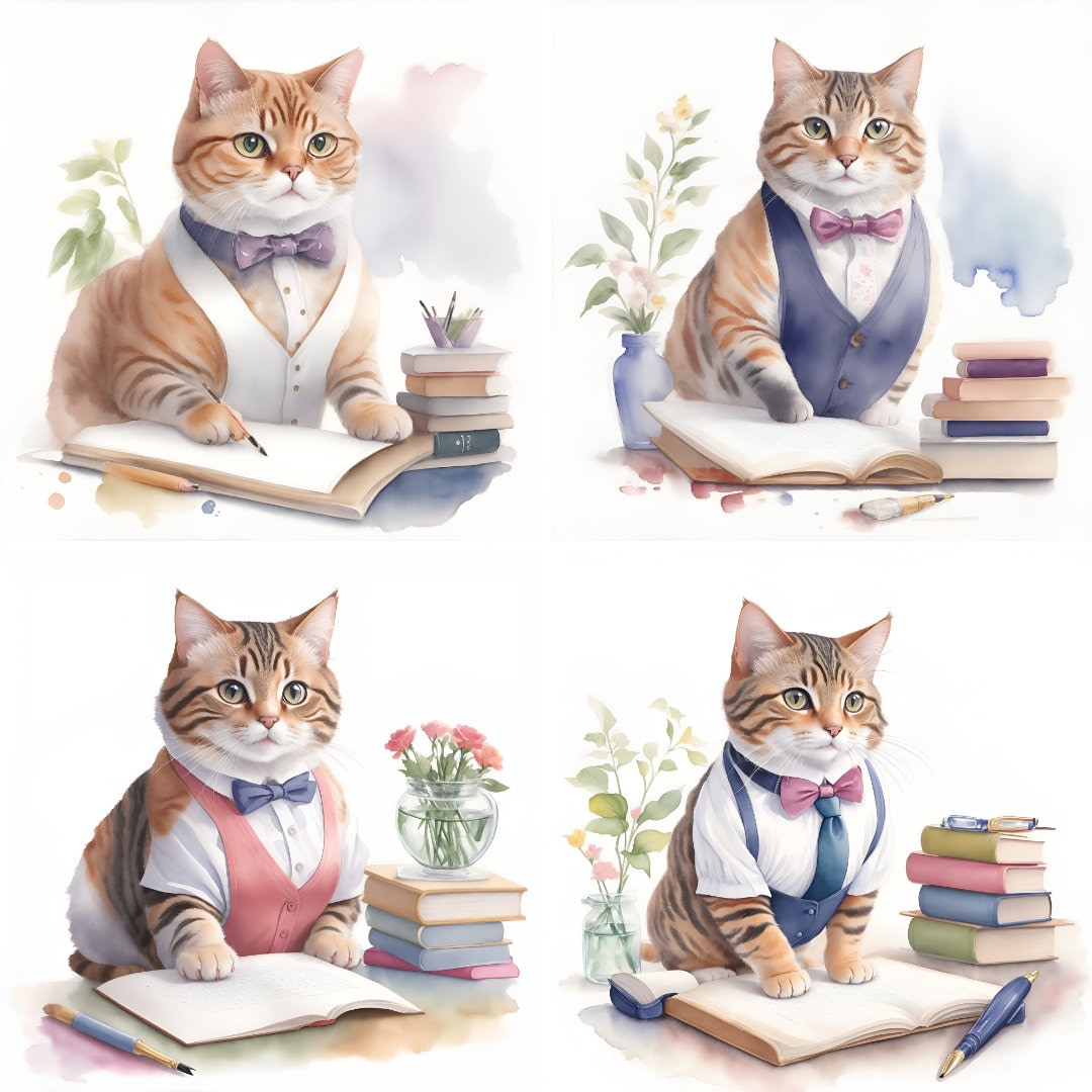 Teacher Cats Clipart Bundle, 10 High Quality Jpgs, Back to School ...