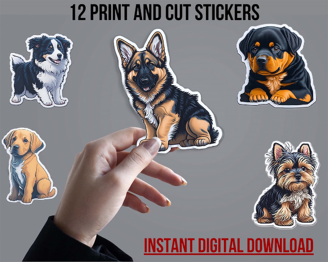 Cute Puppy Print and Cut Stickers, Dog Stickers, Instant Download, 12 ...