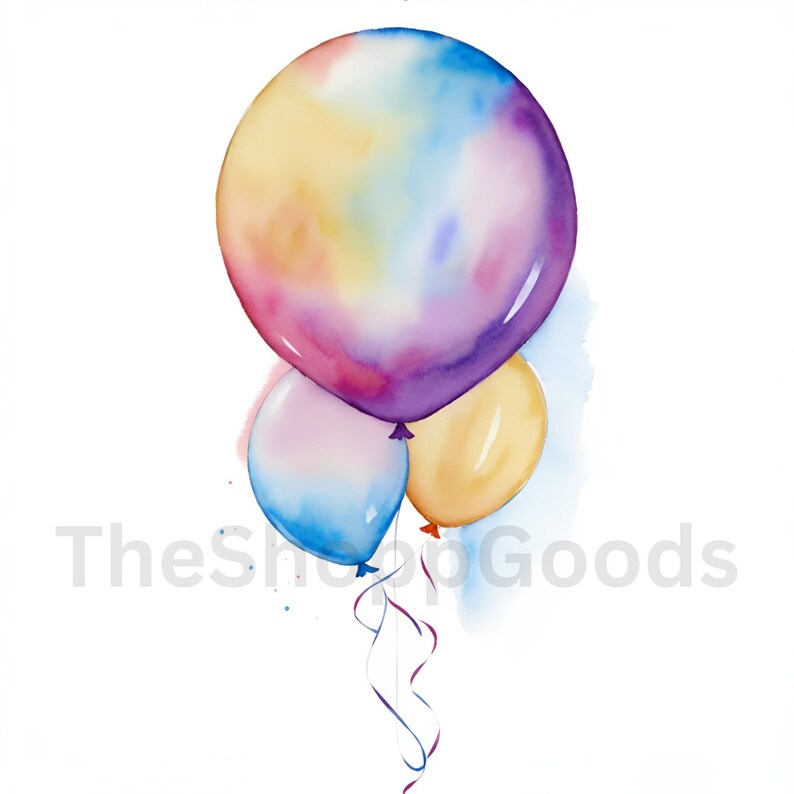 Birthday Balloons Watercolor Clipart Bundle, 14 High Quality Jpgs ...