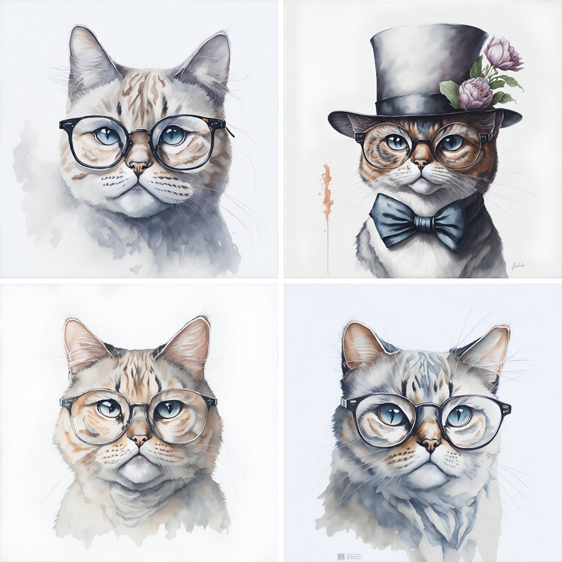 Cats Wearing Glasses Clipart Bundle 10 High Quality Jpgs Cat - Etsy