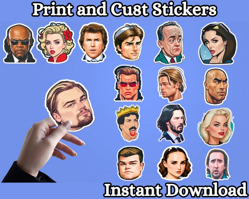 Cartoon Celebrity Faces Print and Cut Stickers, 16 High Quality ...