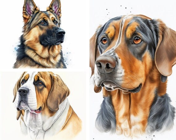 Assorted Dog Breeds Clipart Bundle 10 High Quality Pngs, Photoreal ...