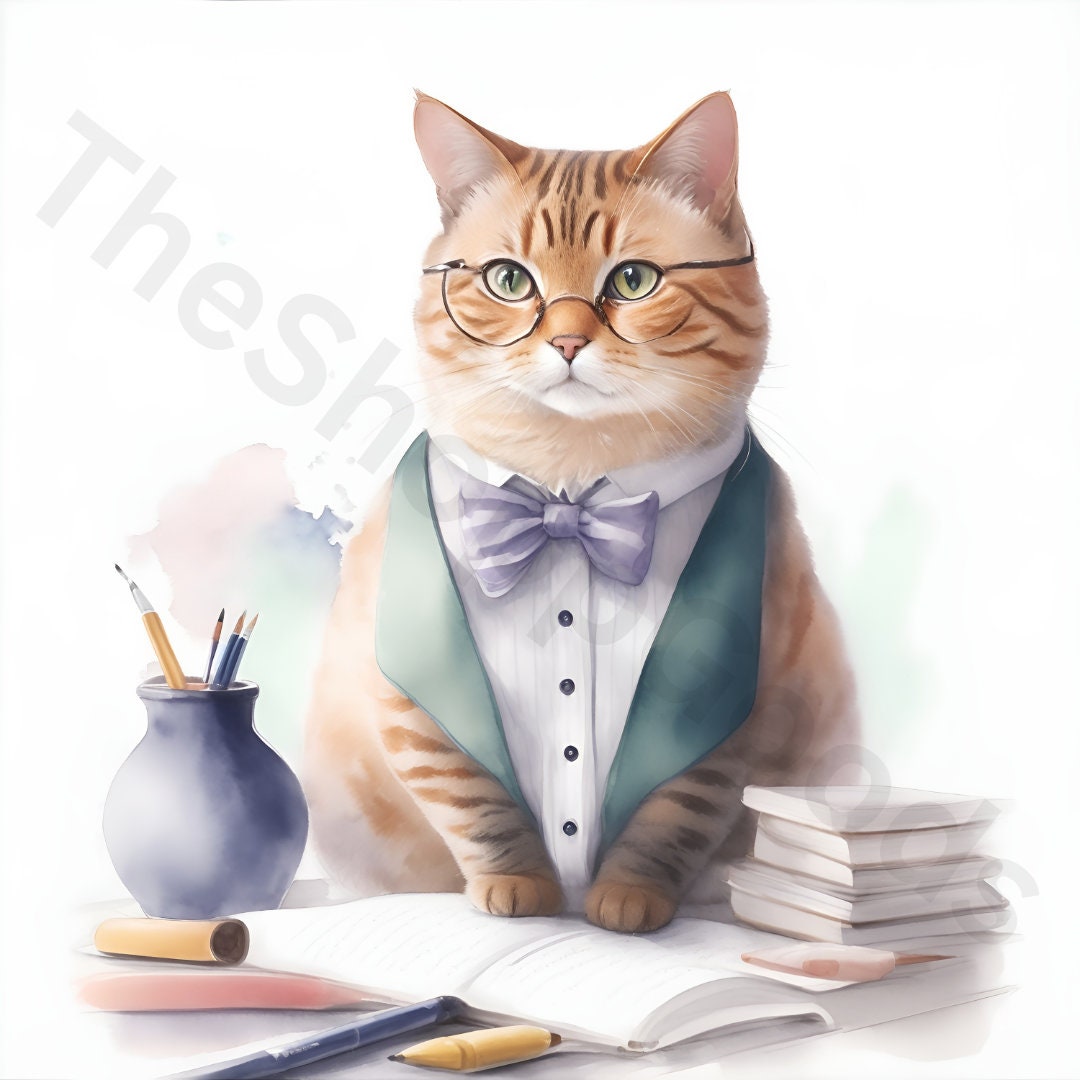 Teacher Cats Clipart Bundle, 10 High Quality Jpgs, Back to School ...