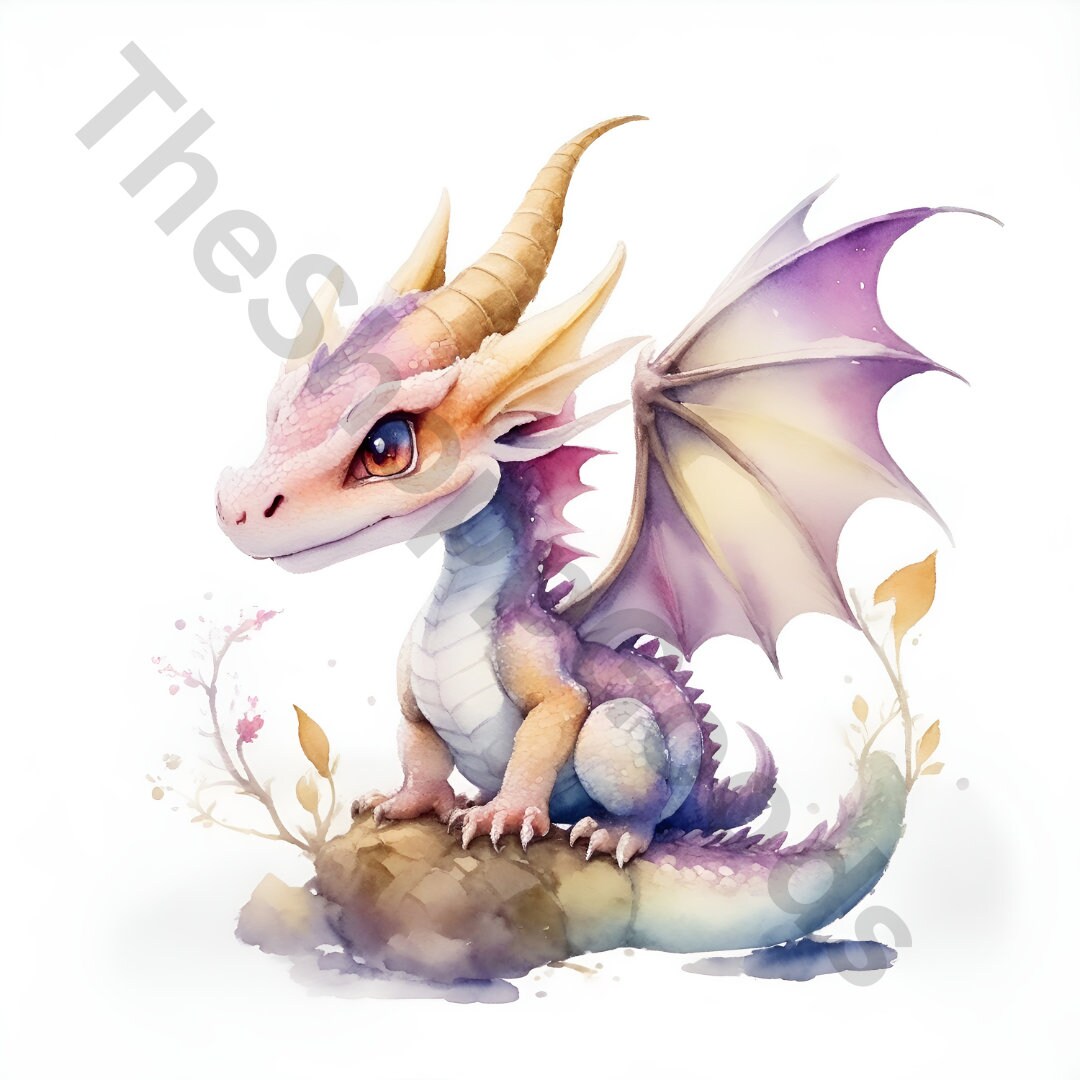 Cute Cartoon Style Dragons Clipart Bundle, 12 Transparent Pngs, Nursery Art, Watercolor, Dragon ...