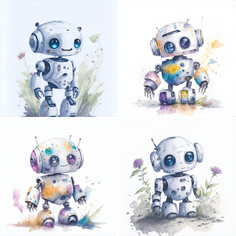 Cute Little Robot Clipart Bundle, 12 High Quality Jpgs, Card Making ...