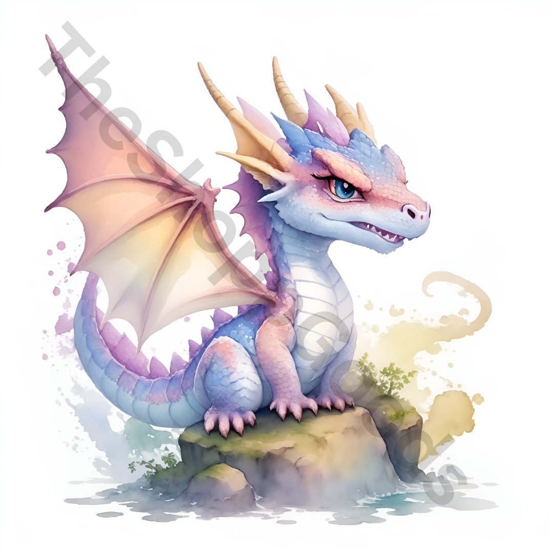 Cute Cartoon Style Dragons Clipart Bundle, 12 Transparent Pngs, Nursery Art, Watercolor, Dragon ...