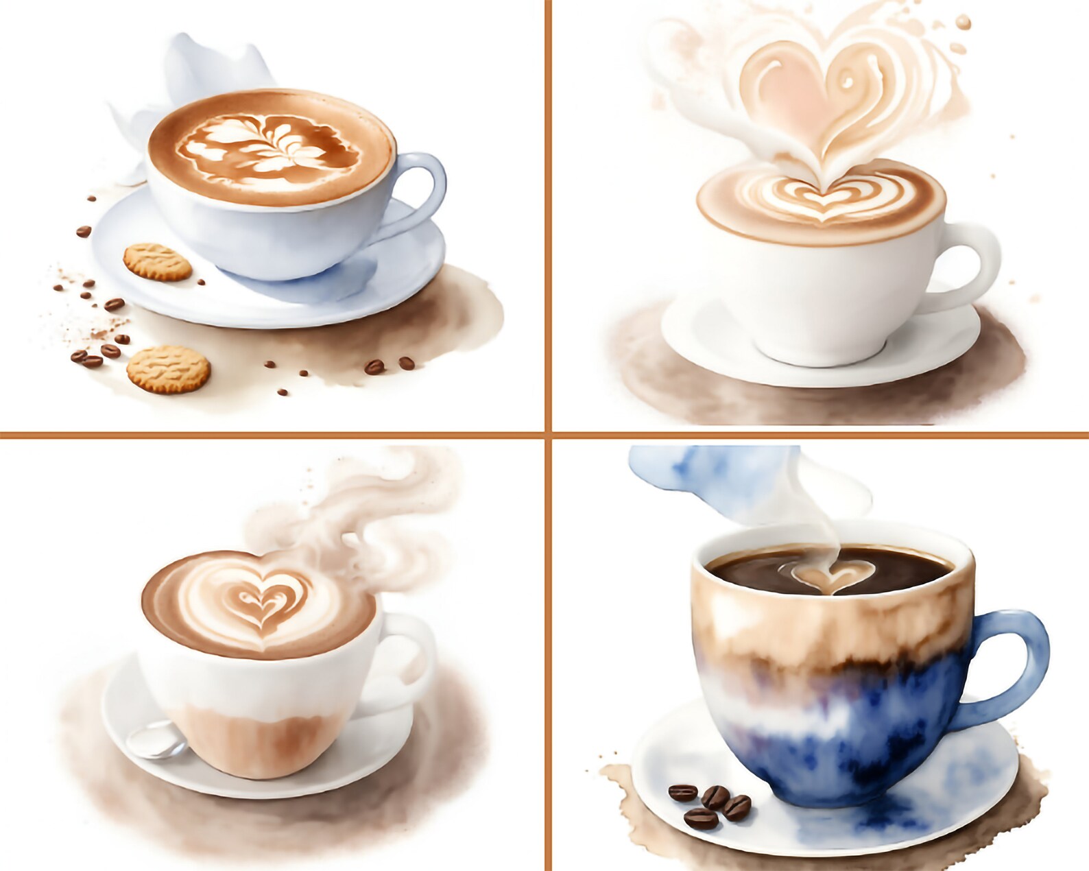 Coffee Watercolor Clipart Bundle, 10 High Quality Transparent PNG ...