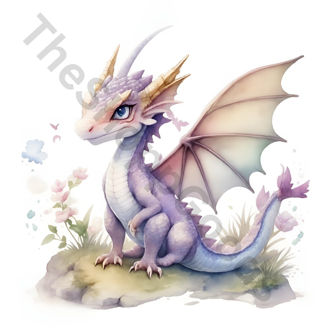 Cute Cartoon Style Dragons Clipart Bundle, 12 Transparent Pngs, Nursery Art, Watercolor, Dragon ...