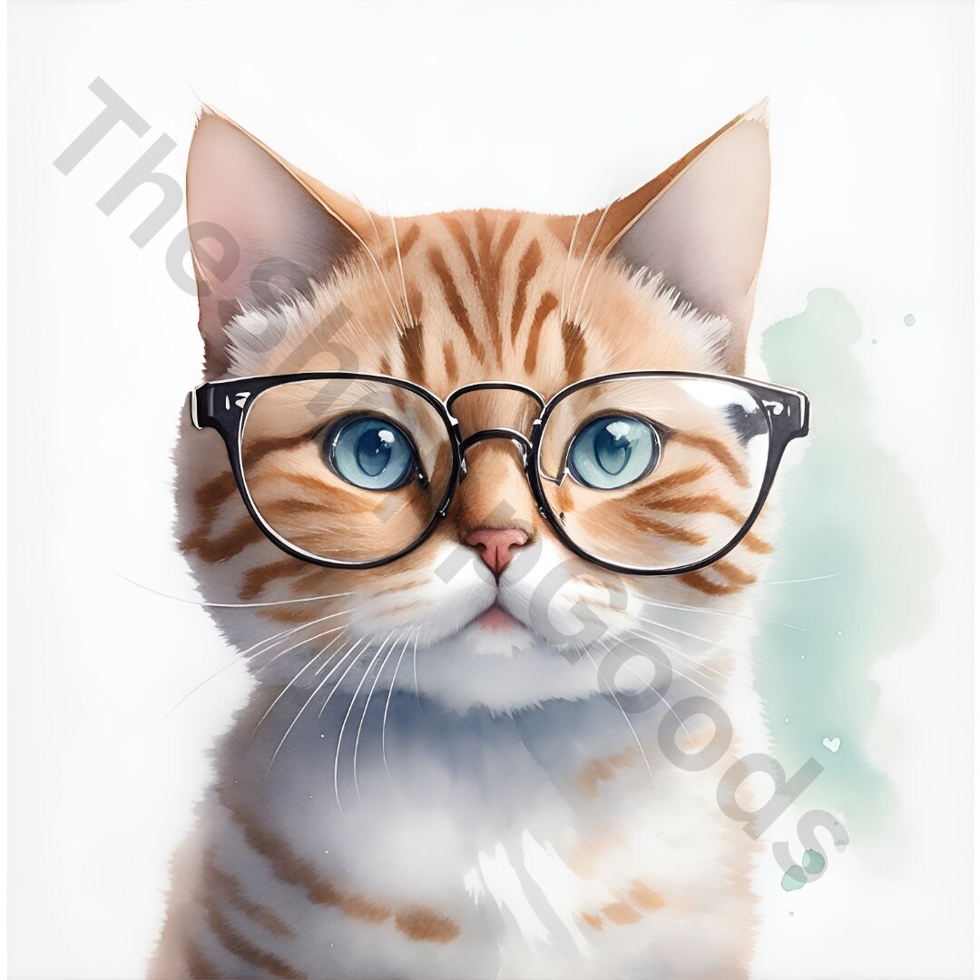 Cats Wearing Glasses Clipart Bundle, 10 High Quality Jpgs, Cat Clipart ...