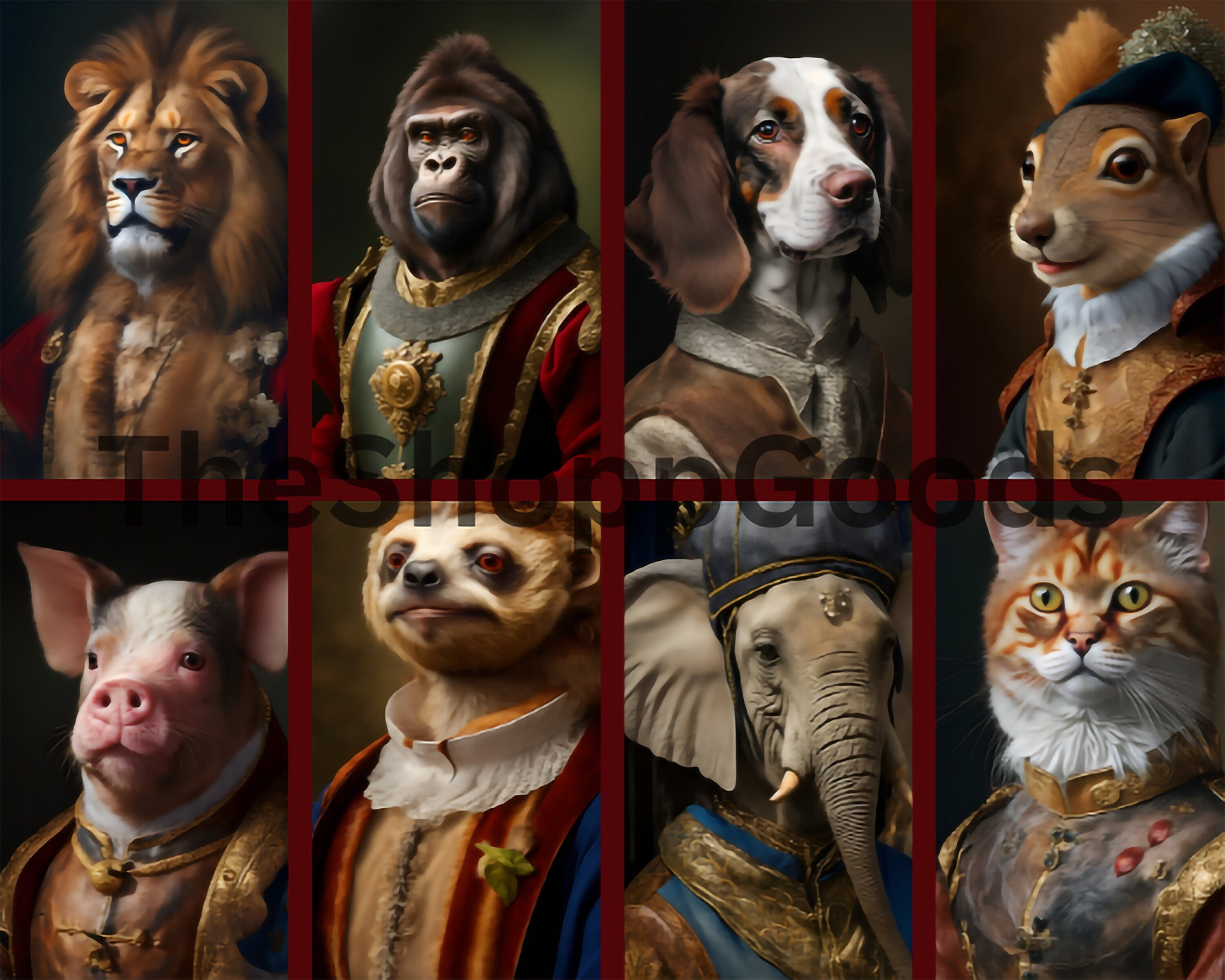 Renaissance Animal Portraits Set of 8 Prints, Digital Printable Wall ...