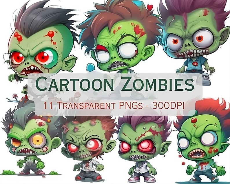 Cartoon Zombies Clipart Bundle 11 Transparent Pngs Halloween - Etsy ...