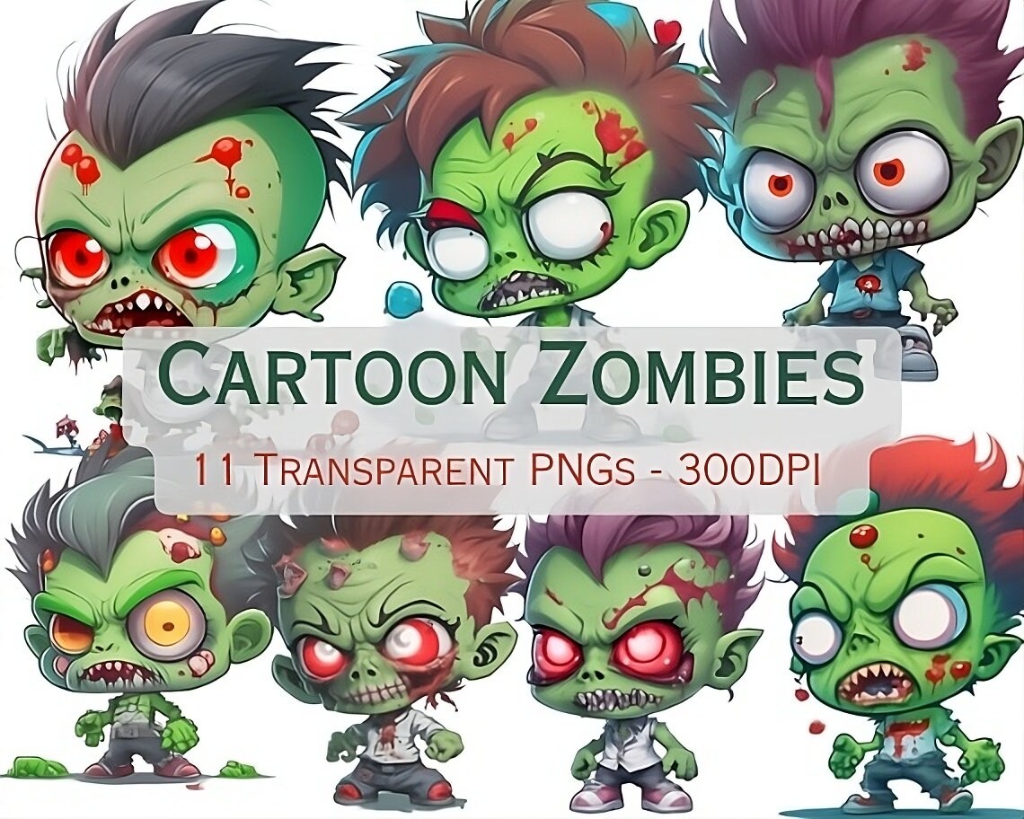 Cartoon Zombies Clipart Bundle 11 Transparent Pngs Halloween - Etsy