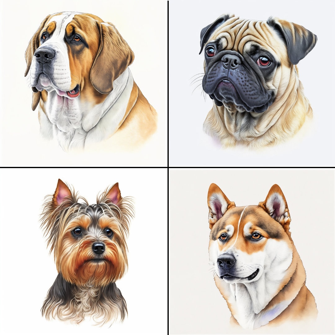 Assorted Dog Breeds Clipart Bundle 10 High Quality Pngs, Photoreal ...