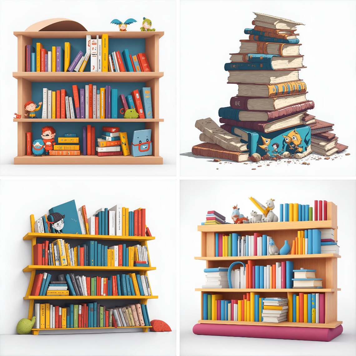 Book Shelf Clipart Bundle, 12 High Quality JPG/PNG, Cartoon Book Shelf ...