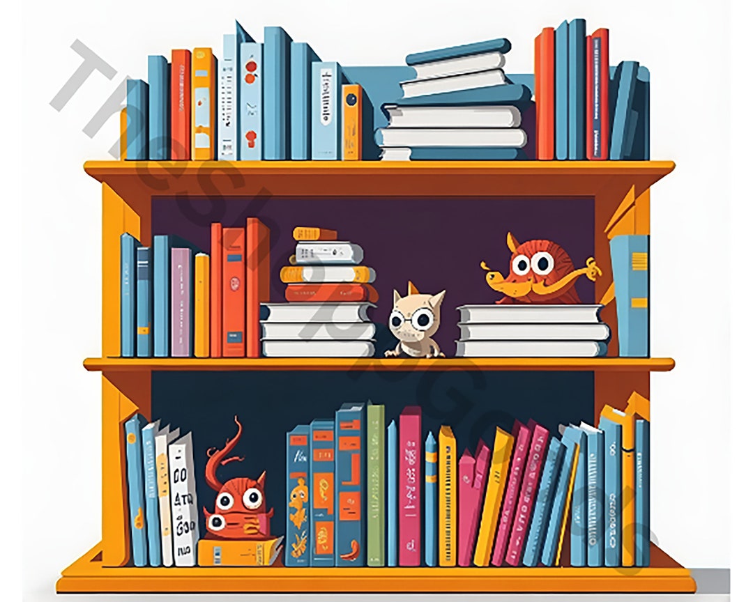 Book Shelf Clipart Bundle, 12 High Quality JPG/PNG, Cartoon Book Shelf ...
