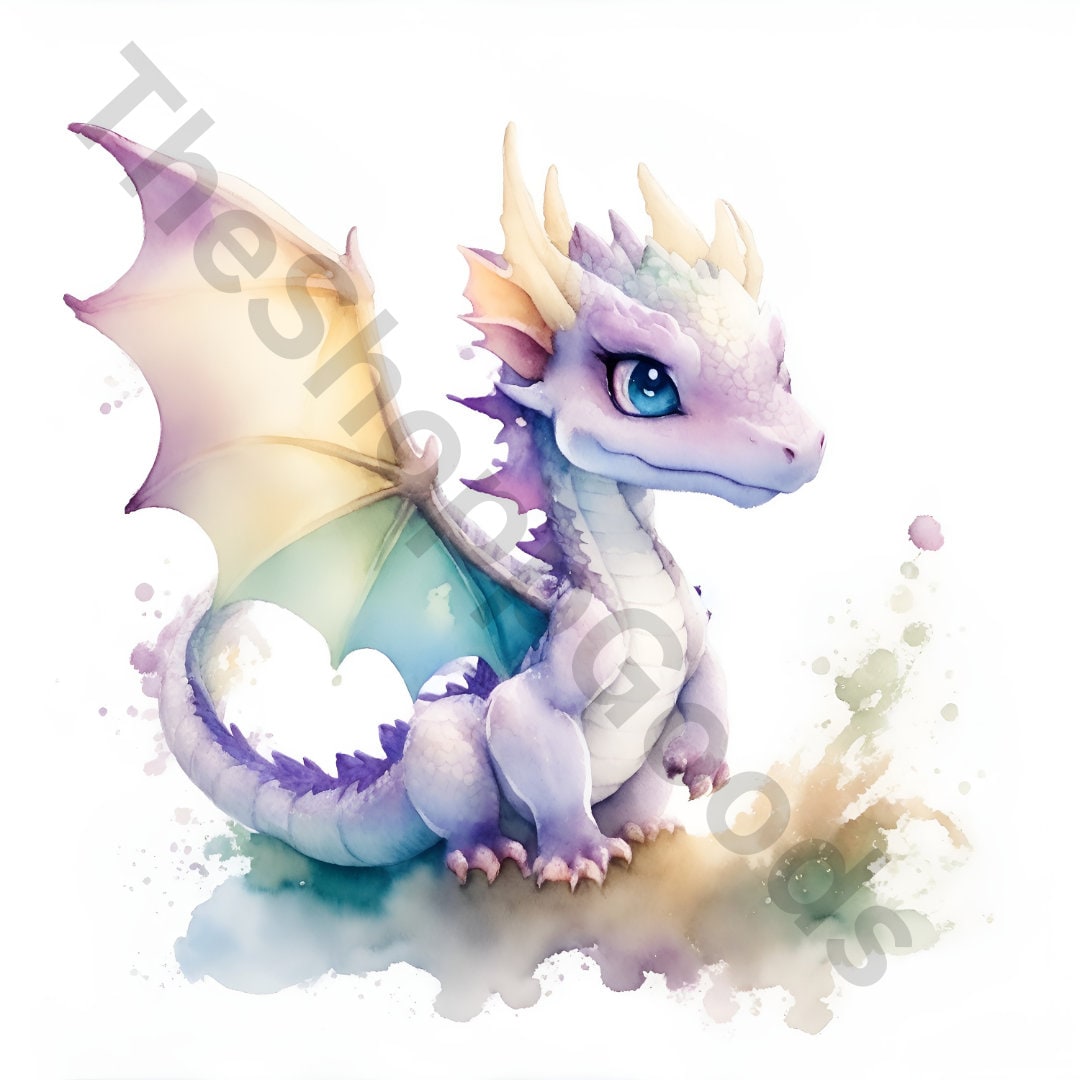 Cute Cartoon Style Dragons Clipart Bundle, 12 Transparent Pngs, Nursery Art, Watercolor, Dragon ...